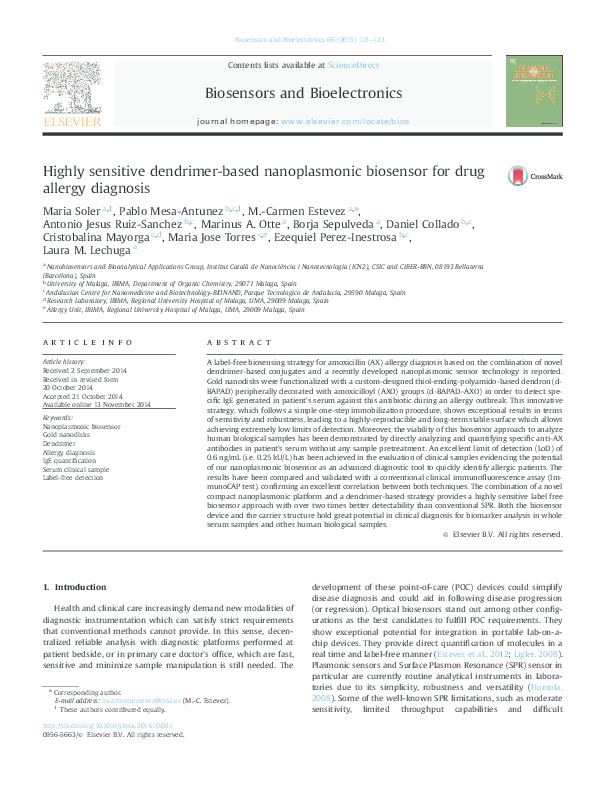 (PDF) Highly sensitive dendrimer-based nanoplasmonic biosensor for drug allergy diagnosis