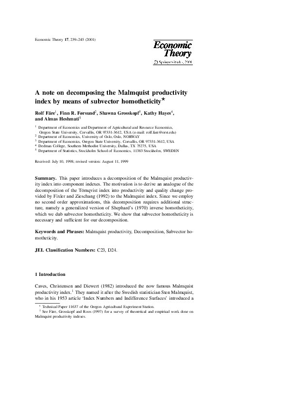 (PDF) A note on decomposing the Malmquist productivity index by means ...
