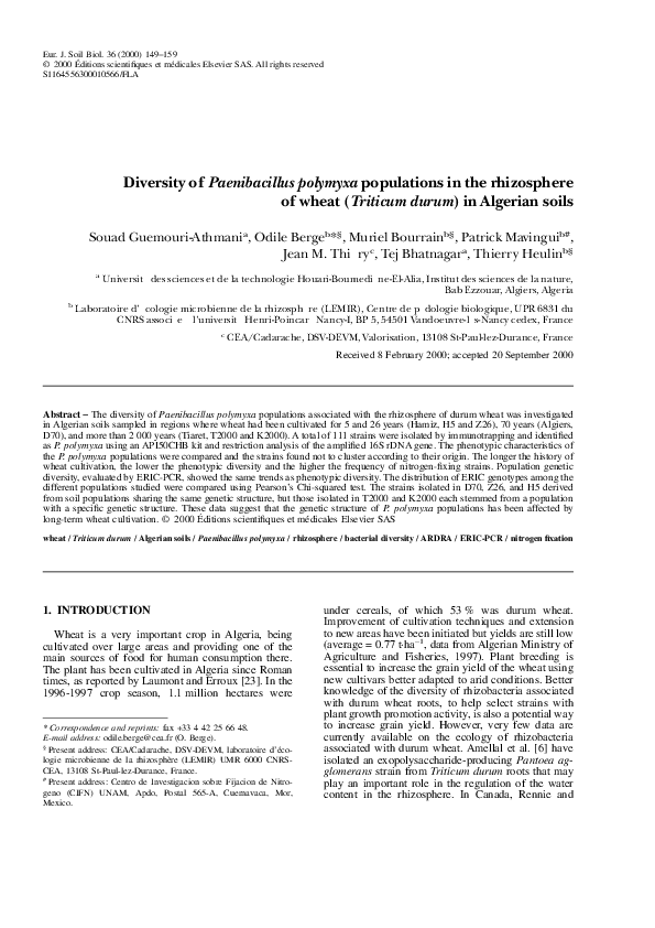 (PDF) Diversity of Paenibacillus polymyxa populations in the ...