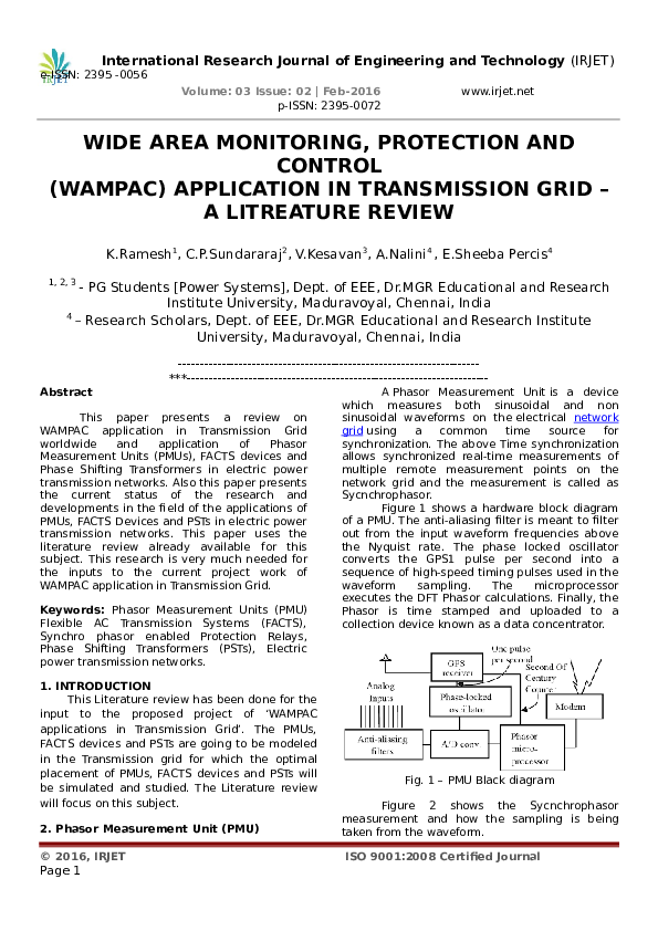 (DOC) WIDE AREA MONITORING, PROTECTION AND CONTROL (WAMPAC) APPLICATION ...
