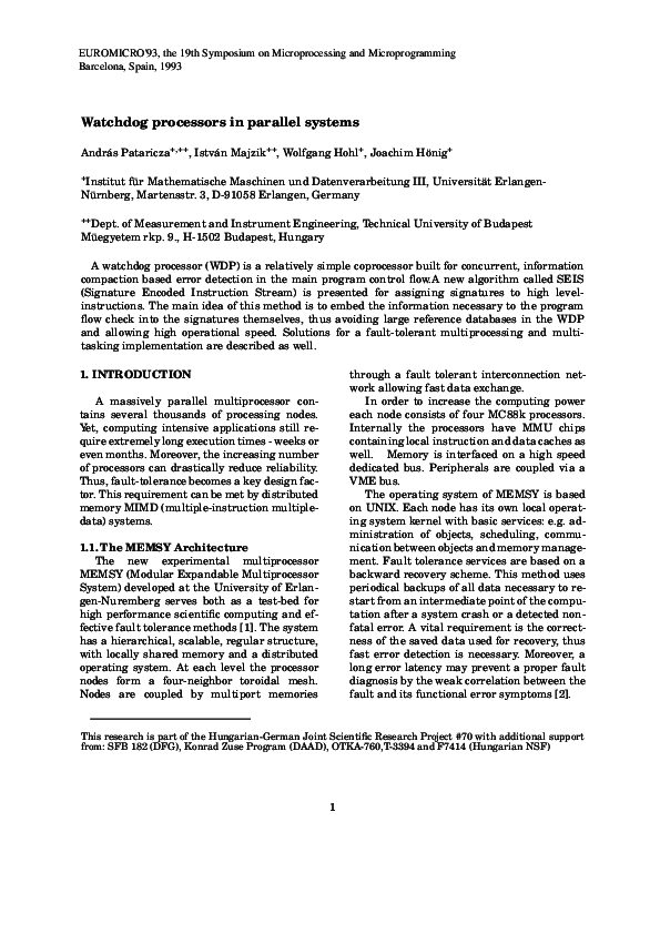 (PDF) Watchdog processors in parallel systems