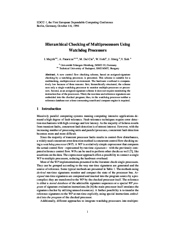 (PDF) Hierarchical Checking of Multiprocessors Using Watchdog Processors