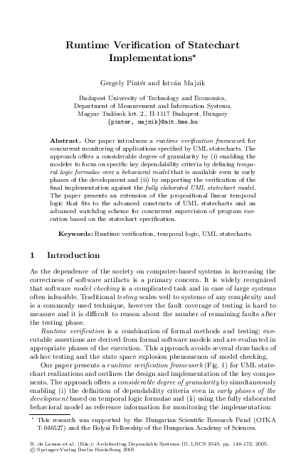 Pdf Runtime Verification Of Statechart Implementations
