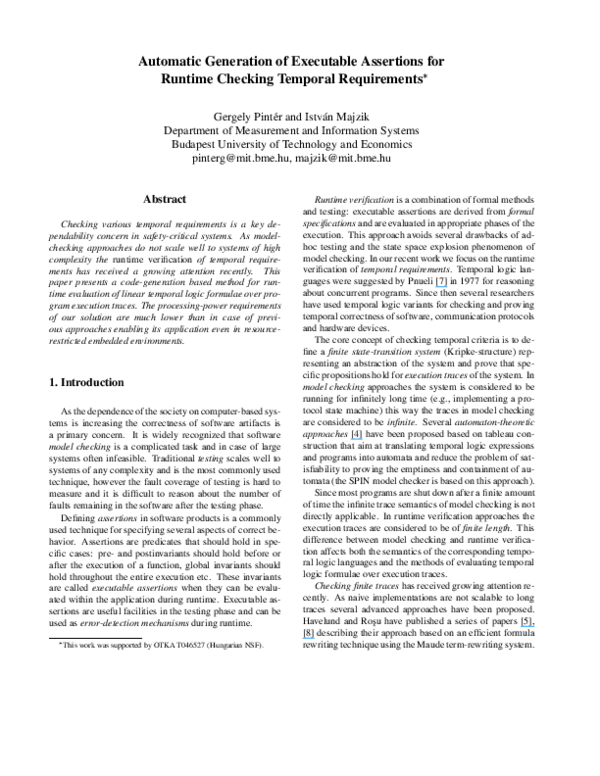 Pdf Automatic Generation Of Executable Assertions For Runtime