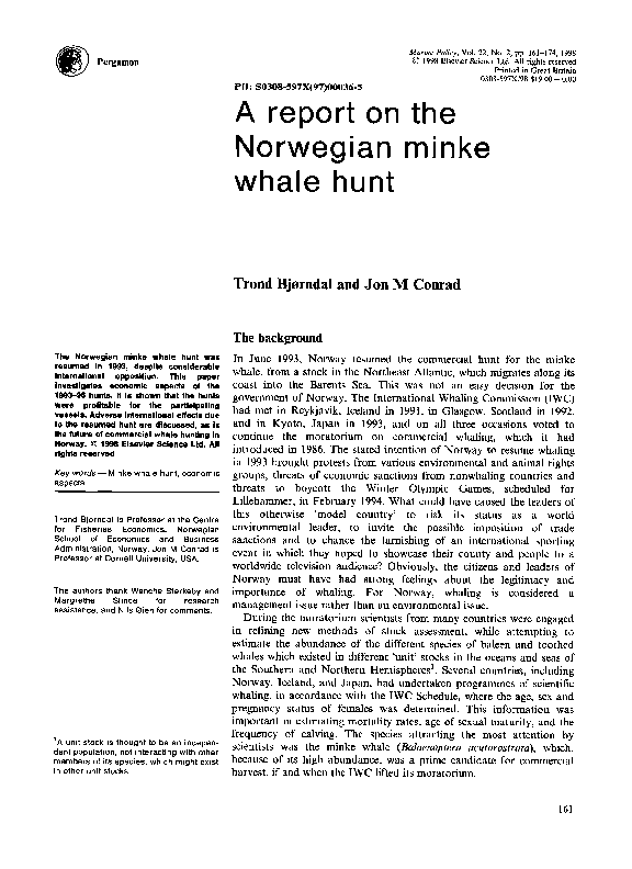(PDF) A report on the Norwegian minke whale hunt