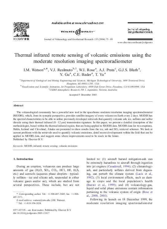 (PDF) Thermal infrared remote sensing of volcanic emissions using the moderate resolution ...