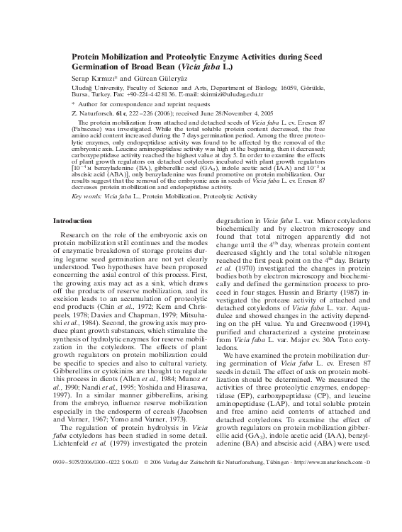 (PDF) Protein Mobilization and Proteolytic Enzyme Activities during ...