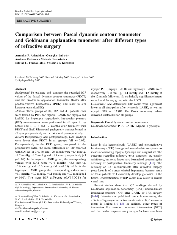 (PDF) Comparison between Pascal dynamic contour tonometer and Goldmann ...