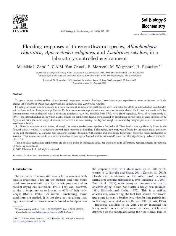 (PDF) Flooding responses of three earthworm species, Allolobophora ...