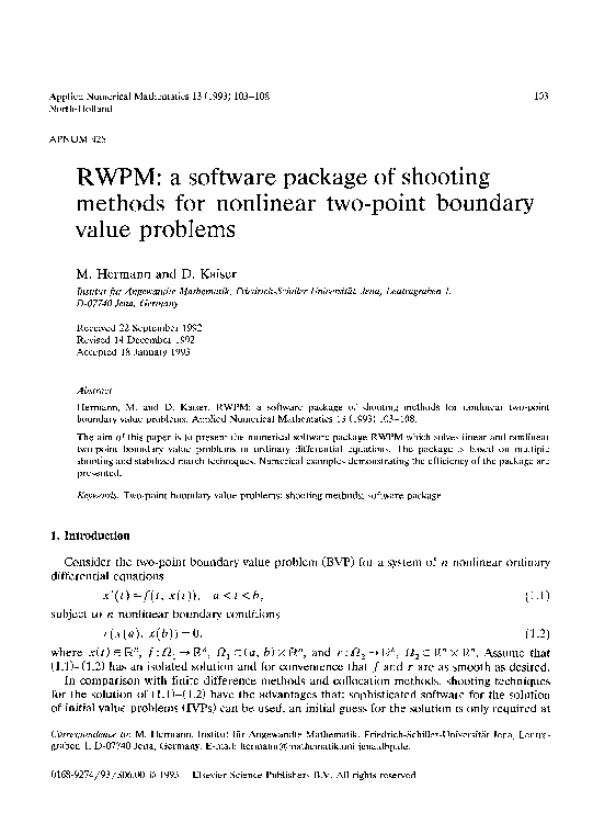 (PDF) RWPM: a software package of shooting methods for nonlinear two-point boundary value problems