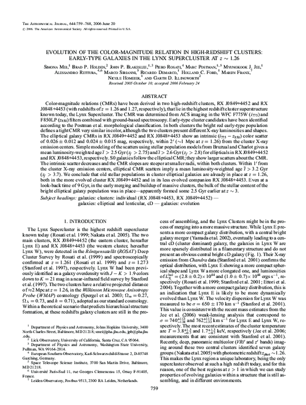 (PDF) Evolution of the Color‐Magnitude Relation in High‐Redshift ...