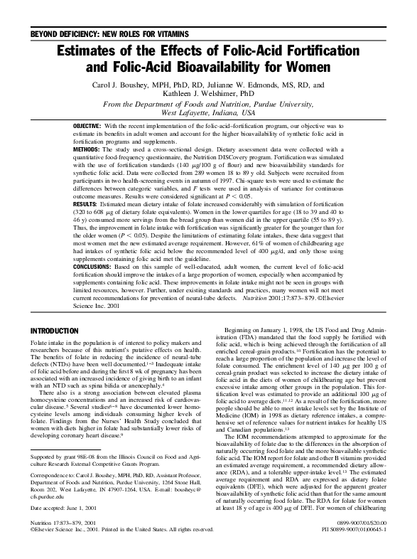(PDF) Estimates of the effects of folic-acid fortification and folic ...