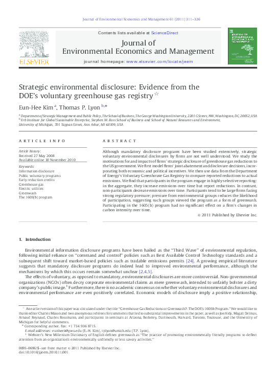 (PDF) Strategic environmental disclosure: Evidence from the DOE's ...