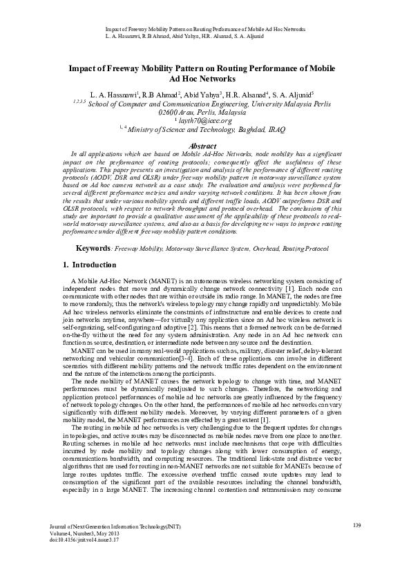 Pdf Impact Of Freeway Mobility Pattern On Routing Performance Of Mobile Ad Hoc Networks