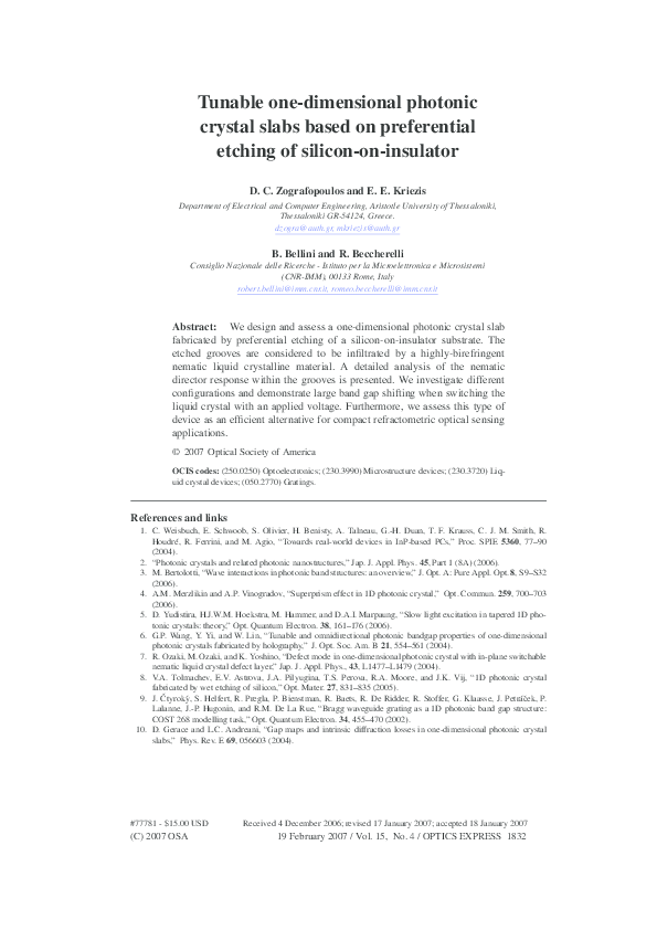 (PDF) Tunable one-dimensional photonic crystal slabs based on preferential etching of silicon-on ...