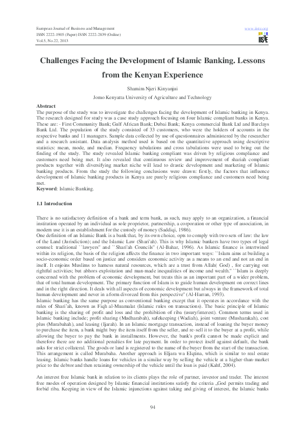 (PDF) Challenges Facing the Development of Islamic Banking. Lessons from the Kenyan Experience