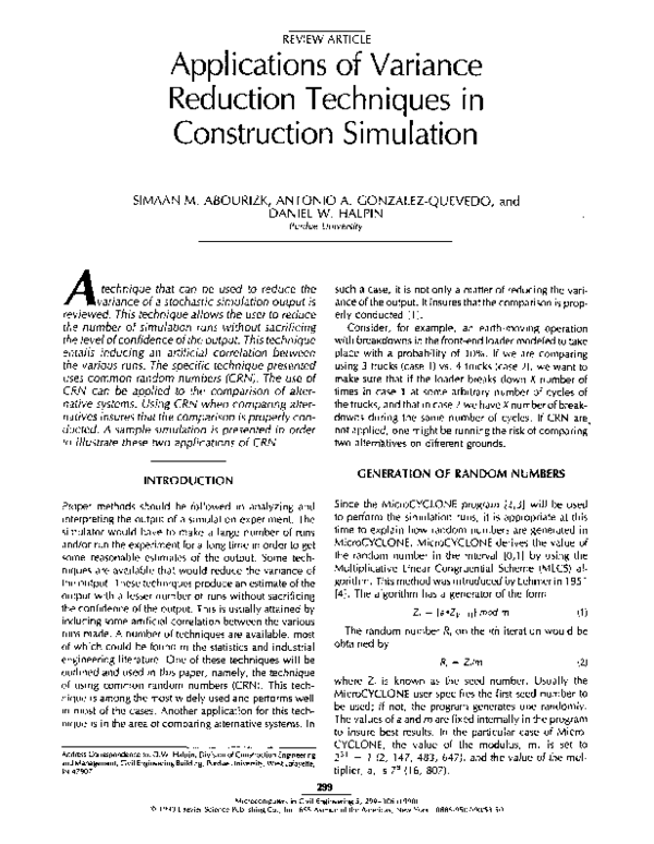 (PDF) Applications of Variance Reduction Techniques in Construction Simulation