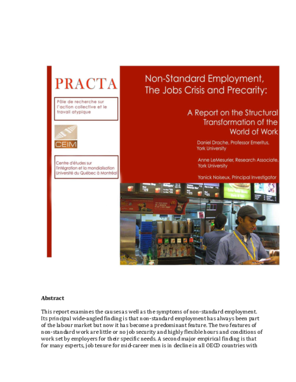(PDF) Non-Standard Employment, The Jobs Crisis and Precarity: A Report ...