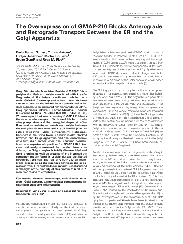 (PDF) The Overexpression of GMAP-210 Blocks Anterograde and Retrograde ...