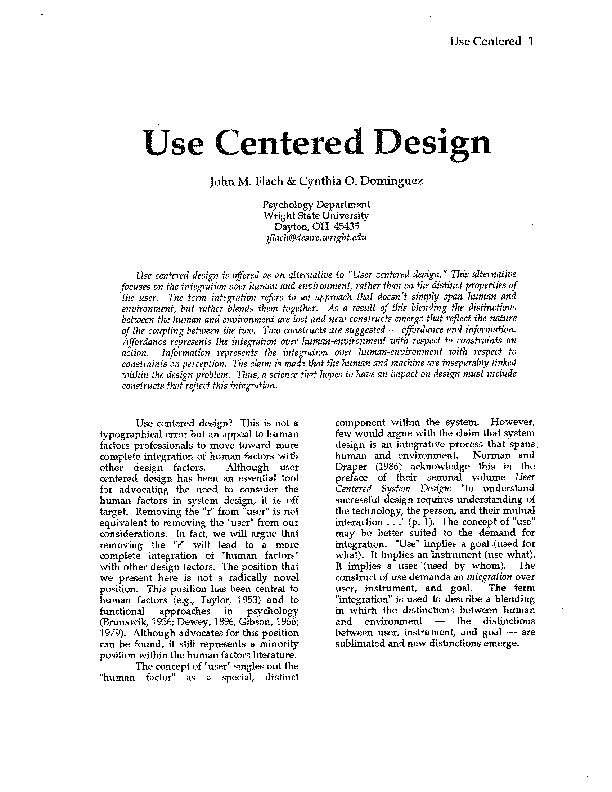 (PDF) USE - Centered Design: Integrating the User, Instrument, and Goal