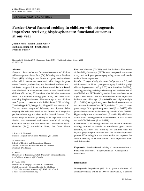(PDF) Fassier–Duval femoral rodding in children with osteogenesis ...