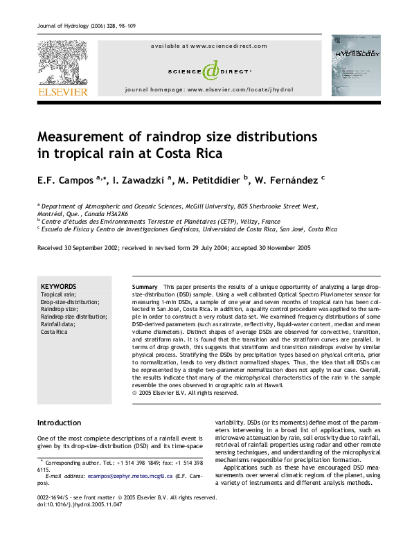(PDF) Measurement of raindrop size distributions in tropical rain at ...