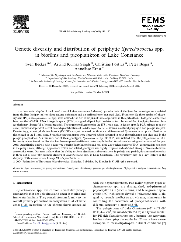 (PDF) Genetic diversity and distribution of periphytic Synechococcus ...