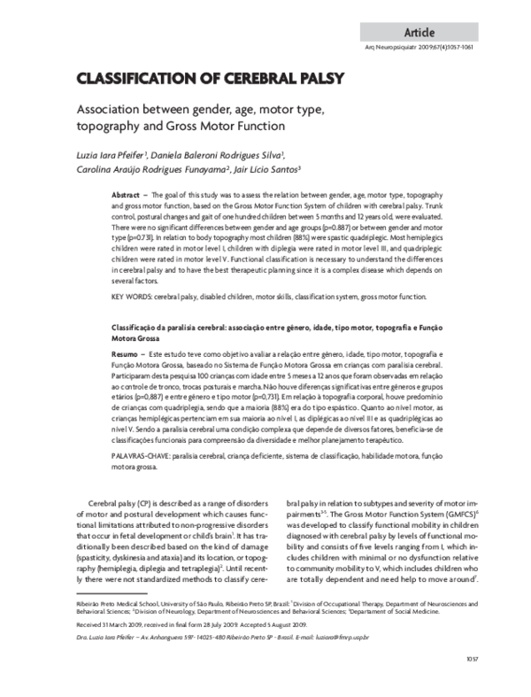 (PDF) Classification of cerebral palsy: association between gender, age ...