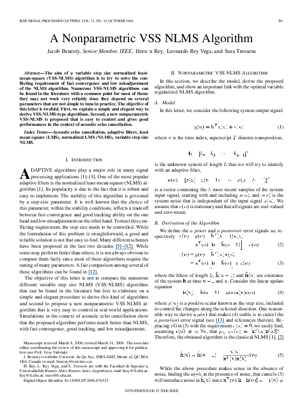 (PDF) A Nonparametric VSS NLMS Algorithm