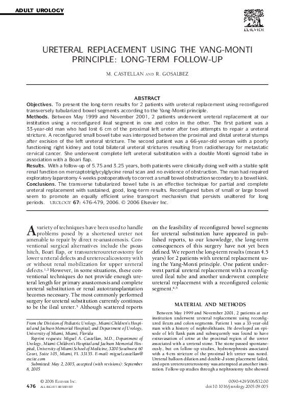 (PDF) Ureteral replacement using the Yang-Monti principle: Long-term ...