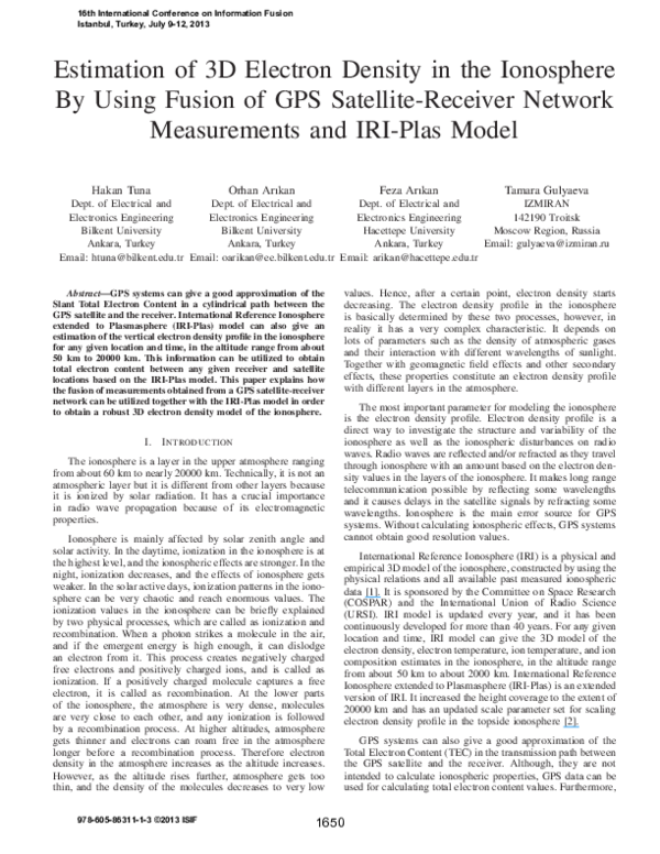 (PDF) Estimation of 3D electron density in the Ionosphere by using fusion of GPS satellite ...