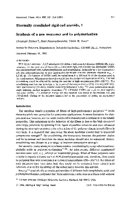 (PDF) Thermally crosslinked rigid…rod aramids, 1. Synthesis of a new ...