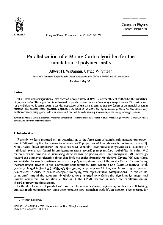 Pdf Parallelization Of A Monte Carlo Algorithm For The Simulation Of