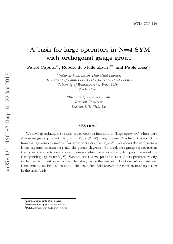 (PDF) A basis for large operators in N=4 SYM with orthogonal gauge group