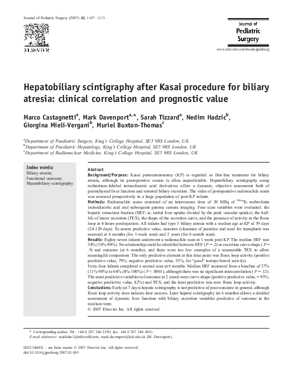 (PDF) Hepatobiliary scintigraphy after Kasai procedure for biliary ...