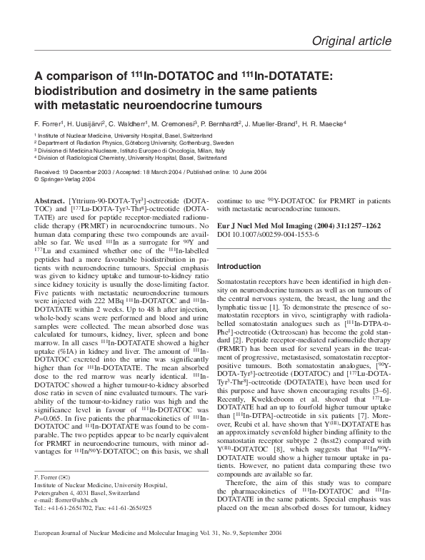(PDF) A comparison of 111In-DOTATOC and 111In-DOTATATE: biodistribution ...
