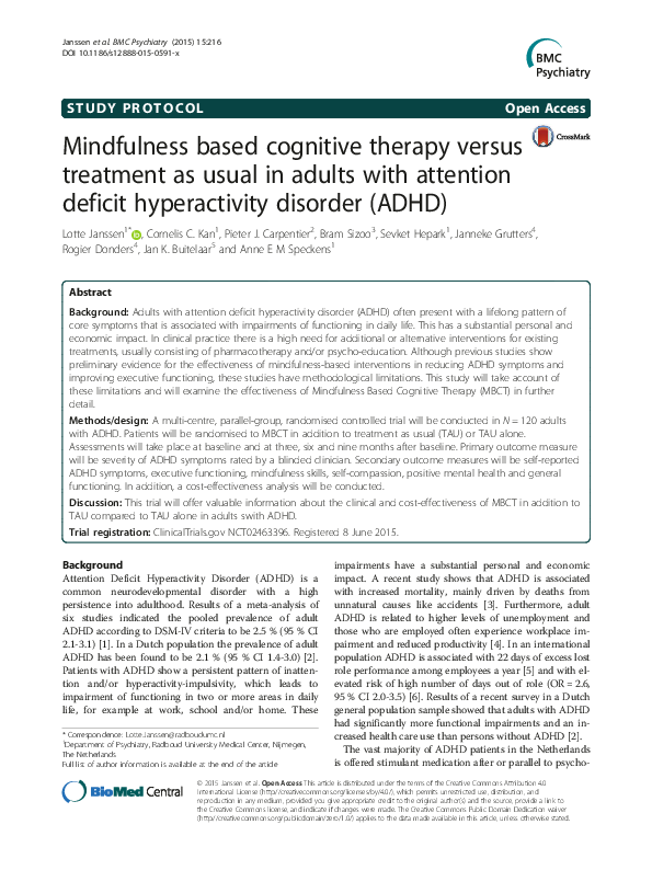 (PDF) Mindfulness based cognitive therapy versus treatment as usual in adults with attention ...