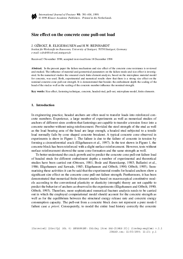 (PDF) Size effect on the concrete cone pull-out load