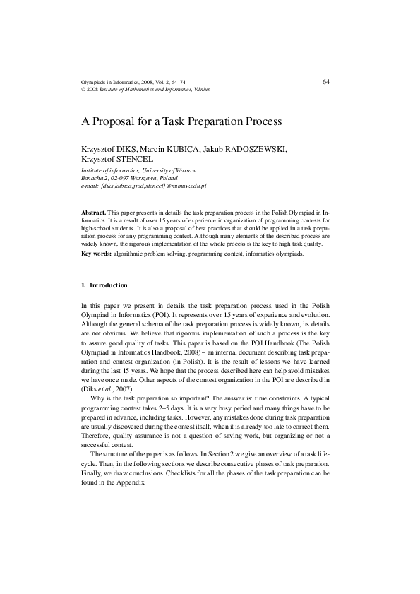 (PDF) A proposal for a task preparation process