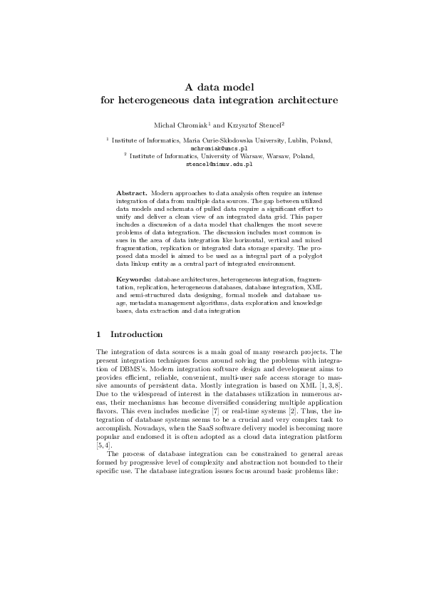 Pdf A Data Model For Heterogeneous Data Integration Architecture