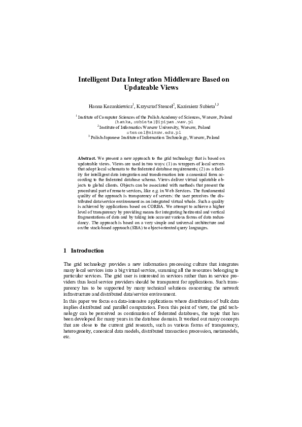 (PDF) Intelligent Data Integration Middleware Based on Updateable Views