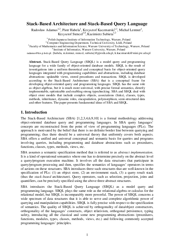 (PDF) Stack-Based Architecture and Stack-Based Query Language