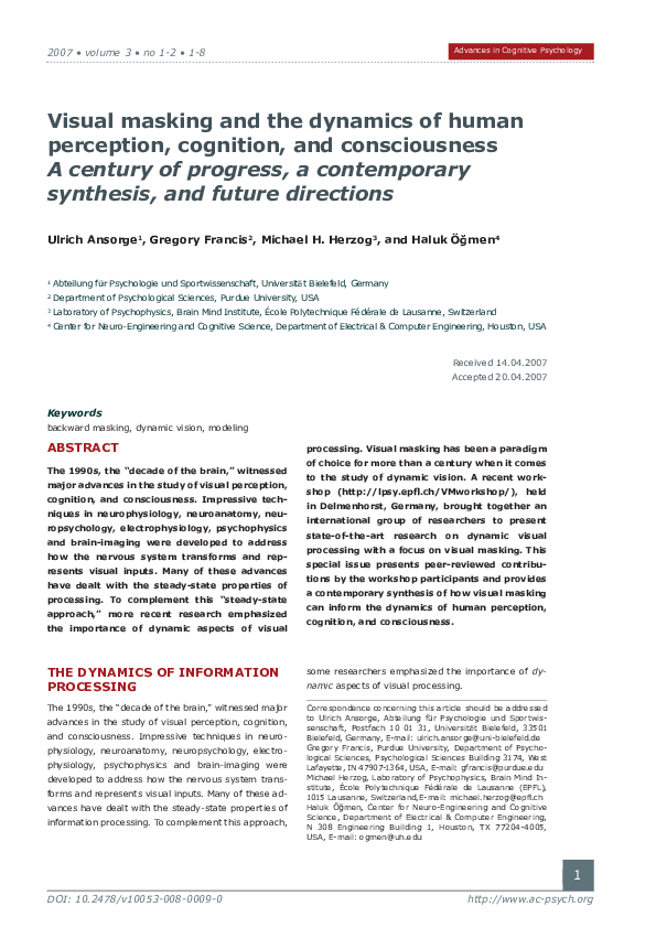 (PDF) Visual masking and the dynamics of human perception, cognition ...