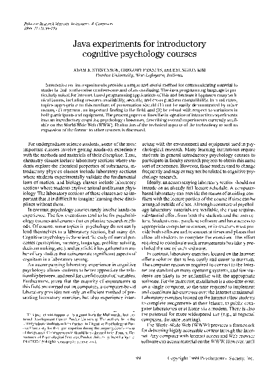 (PDF) Java experiments for introductory cognitive psychology courses
