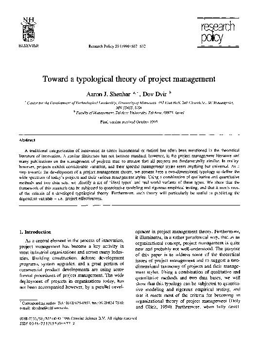 (PDF) Toward a typological theory of project management