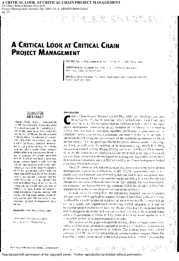 (PDF) A critical look at critical chain project management