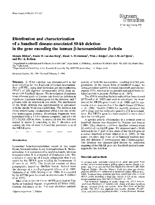 (PDF) Distribution and characterization of a Sandhoff disease ...