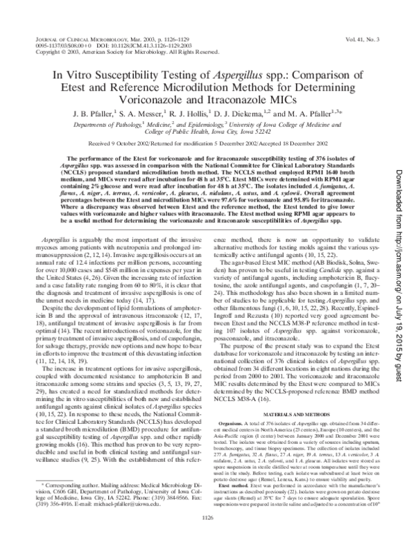 (PDF) In Vitro Susceptibility Testing of Aspergillus spp.: Comparison ...