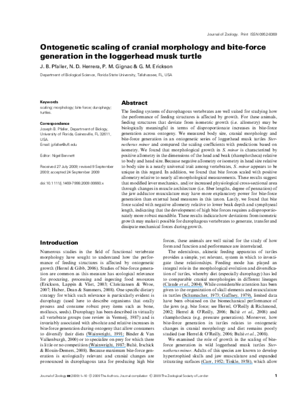 (PDF) Ontogenetic scaling of cranial morphology and bite-force ...