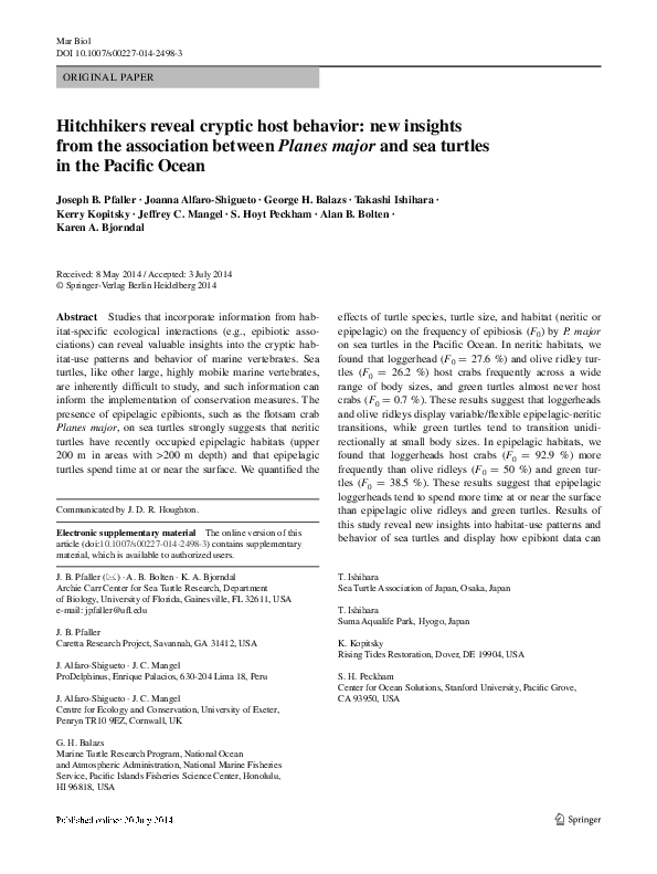 (PDF) Hitchhikers reveal cryptic host behavior: new insights from the ...